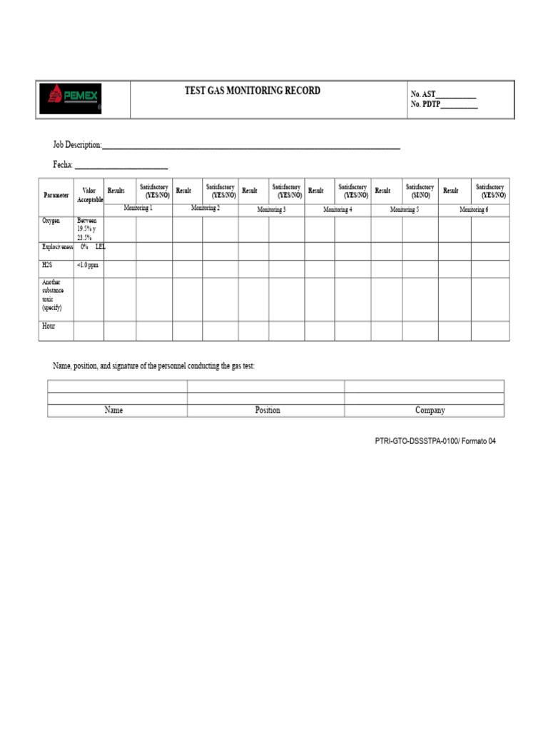 Gas Monitoring Record Template | PDF