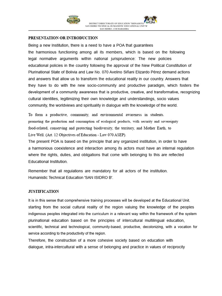 San Isidro Educational Unit POA Overview | PDF | Pedagogy | Agriculture
