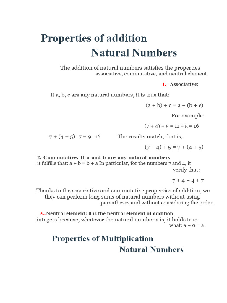 Properties of the addition of Natural Numbers | PDF | Division ...