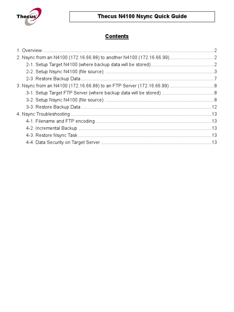 Thecus N4100 Nsync Quick Guide 2008-08-18 | PDF | File Transfer Protocol | Computer File