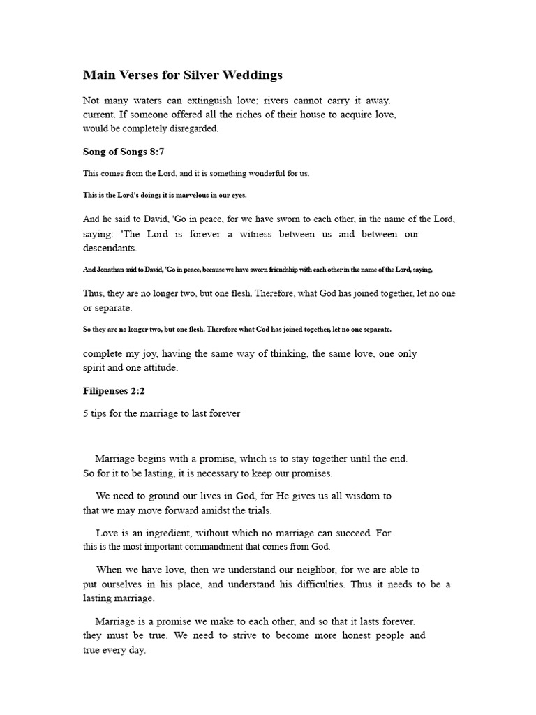 Main Verses For Silver Weddings | PDF | Love