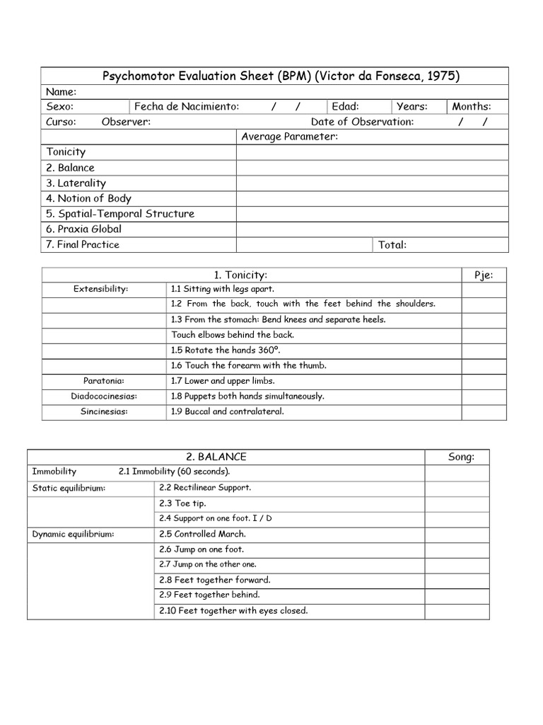 Victor Da Fonseca Form | PDF | Musculoskeletal System | Limbs (Anatomy)