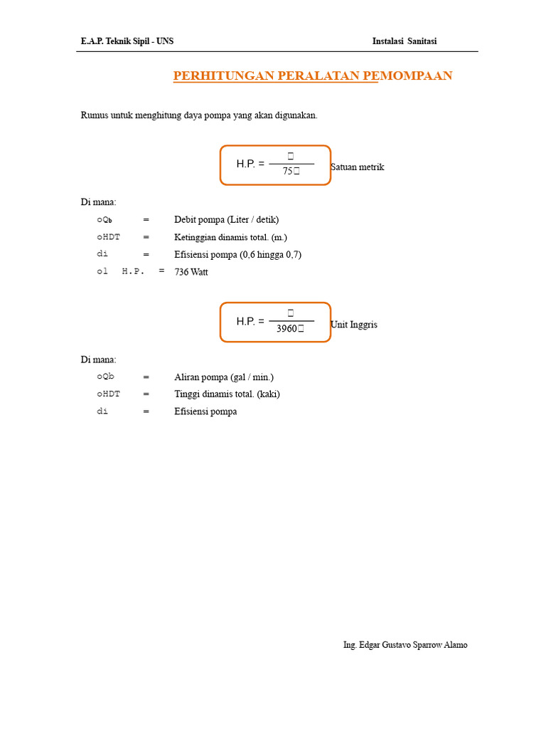 Perhitungan Daya Pompa dan Diameter | PDF