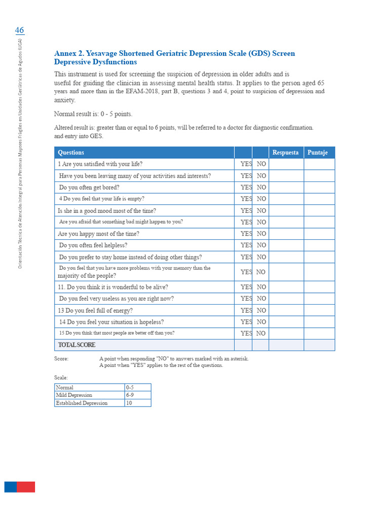 Yesavage Geriatric Depression Scale Guide | PDF | Major Depressive ...