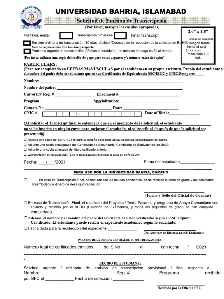 Formularios de Transcripción | PDF