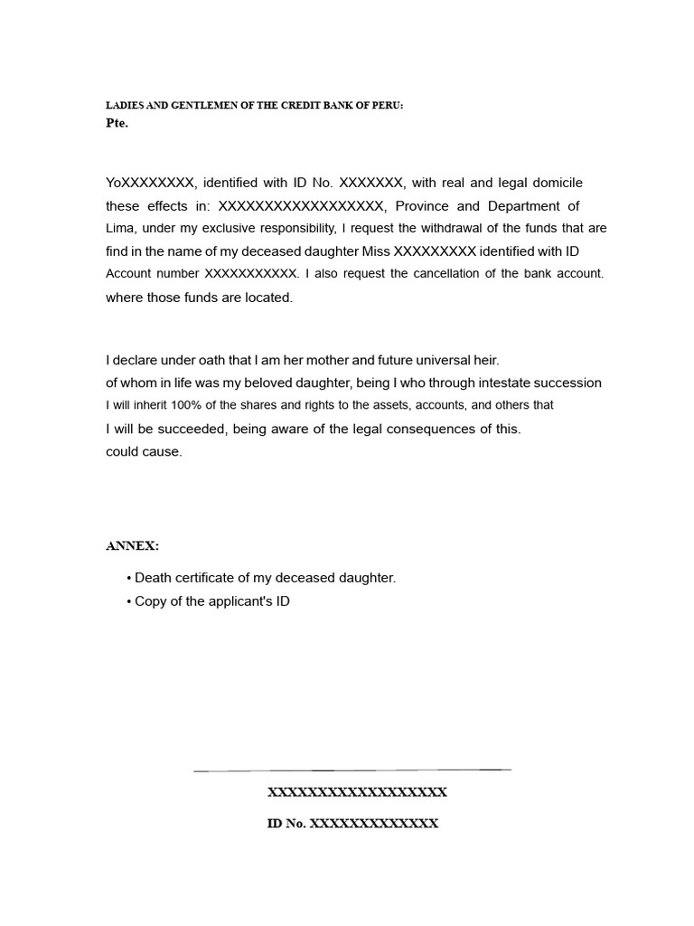 Letter Requesting Money From The Bank | PDF