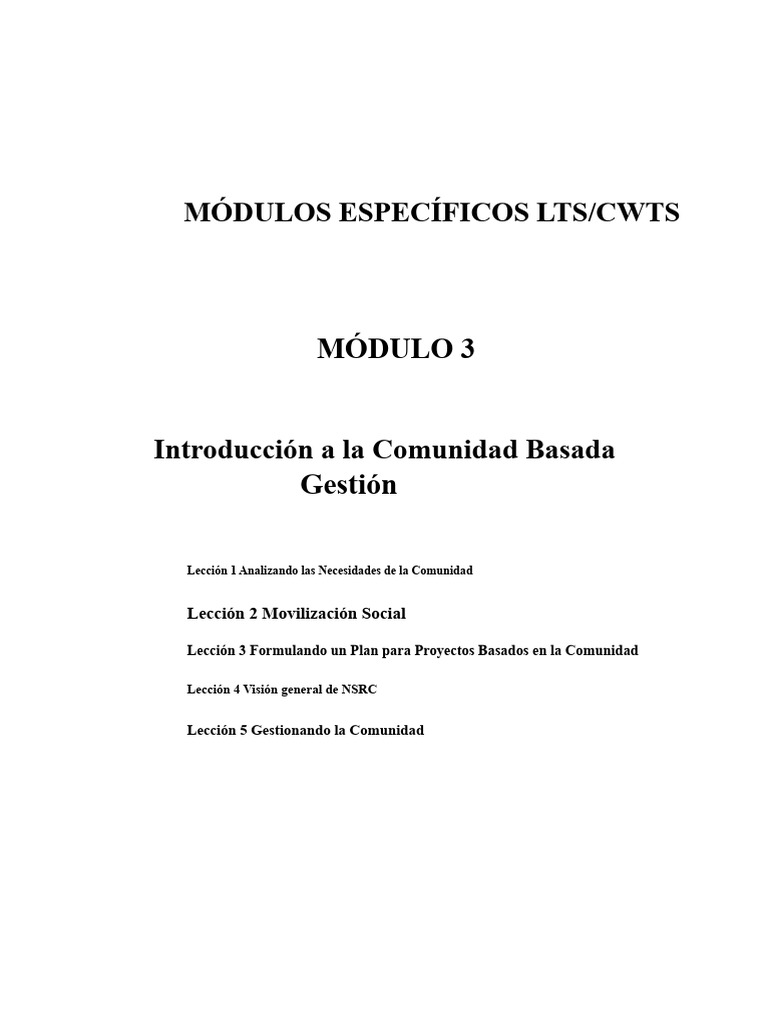 CWTS-LTS-Módulo Específico 3-Introducción a la Gestión Comunitaria-2 | PDF | Comunidad ...