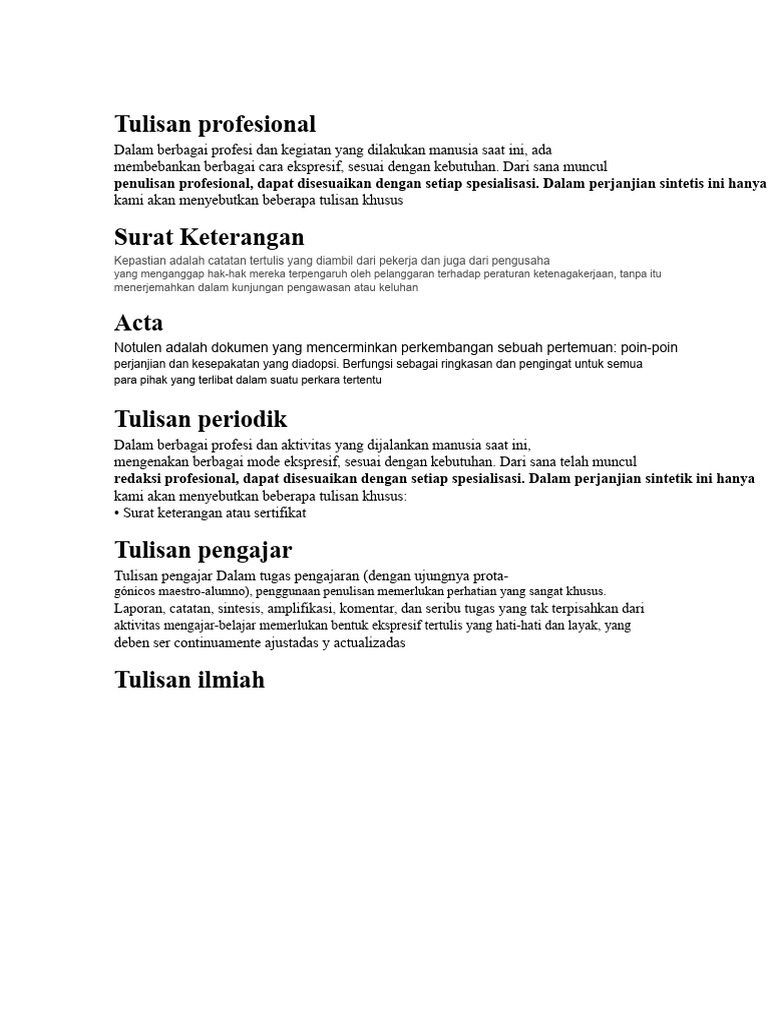 Jenis Tulisan Profesional dalam Pekerjaan | PDF
