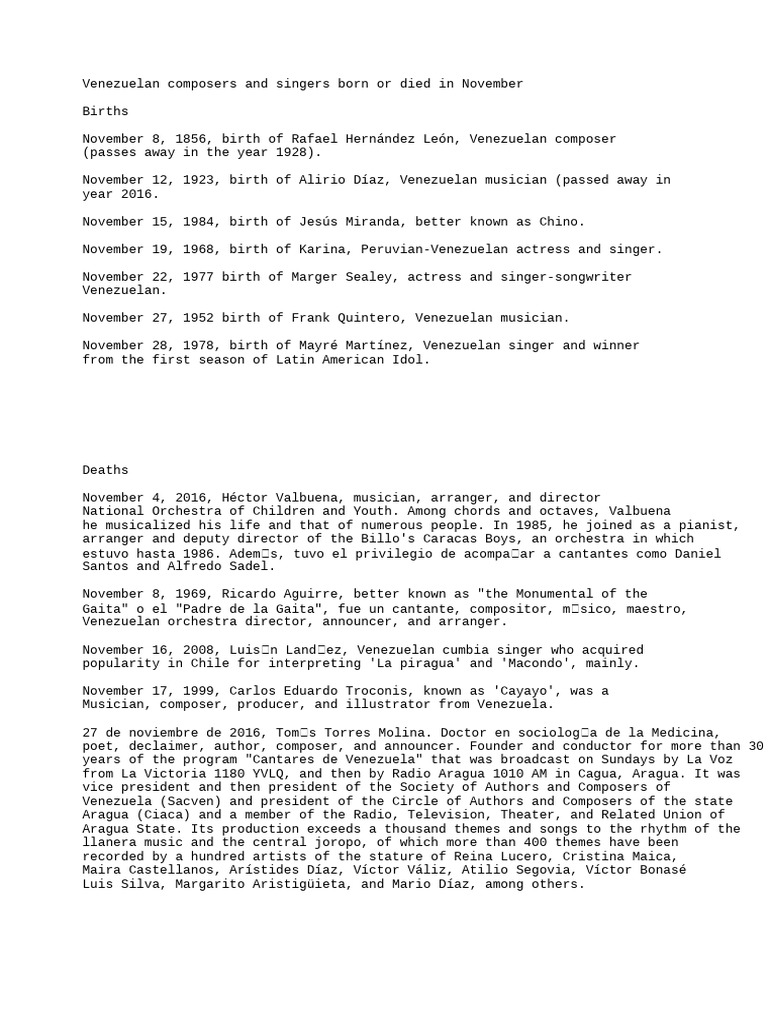 Venezuelan Composers and Singers Born or Died in October | PDF | Venezuela