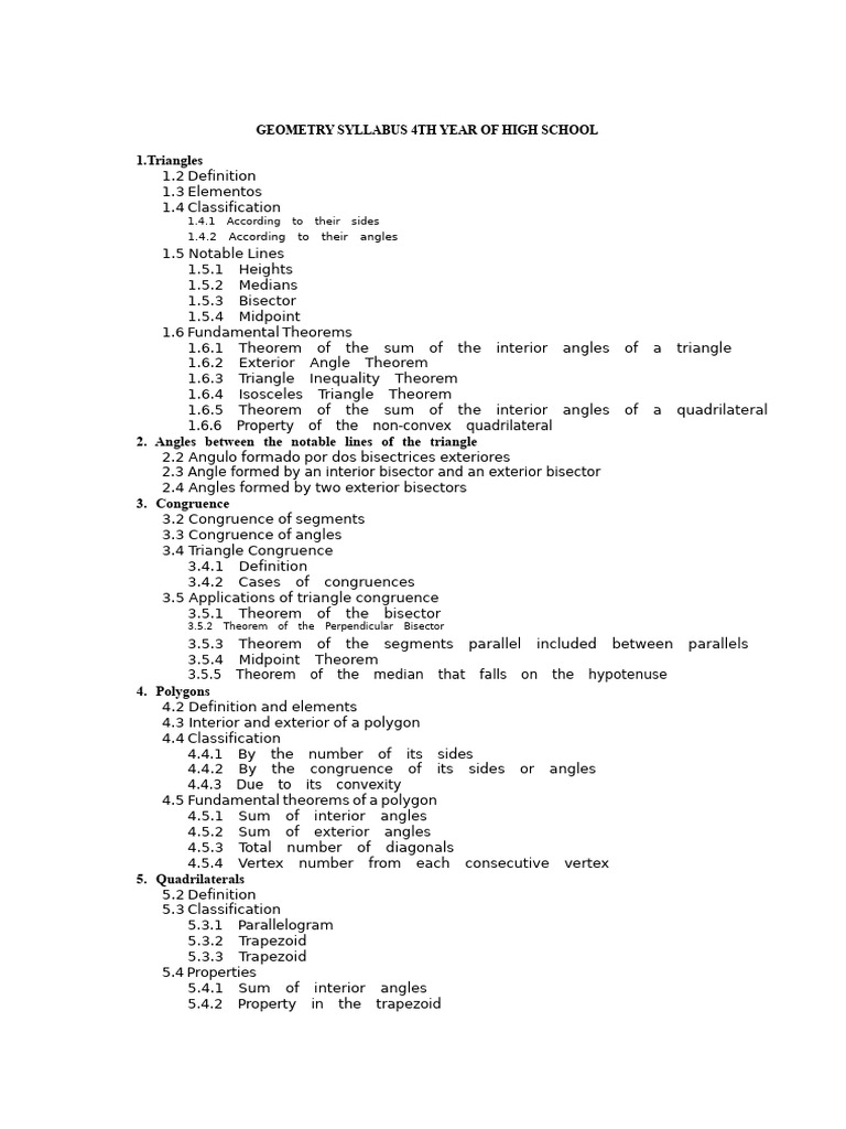 High School Geometry Syllabus Overview | PDF | Triangle | Line (Geometry)