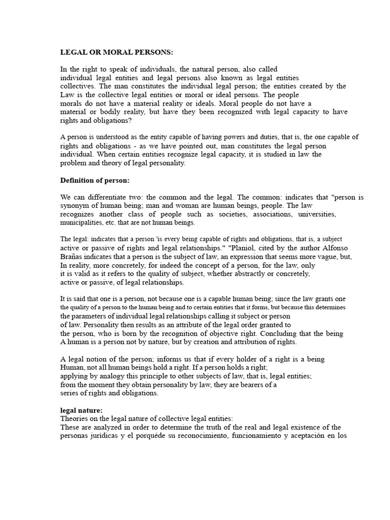 Legal Entities or Moral Persons | PDF | Existence | Rights