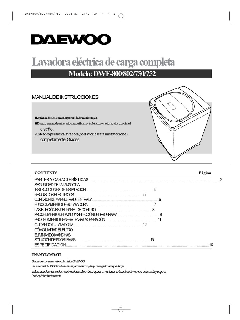 DWF 800M (DWF 600MS) - Español | PDF | Lavadora | Tap (Válvula)