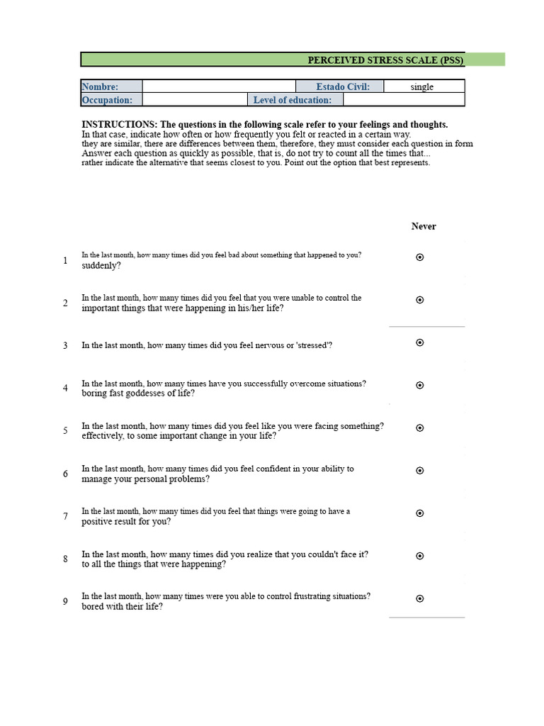 Perceived Stress Scale Assessment | PDF | Emotions | Mental Health
