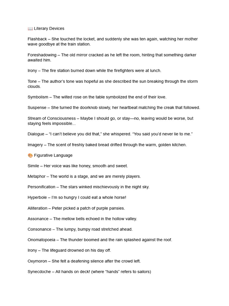 Literary Device SND Techniques Examples | PDF