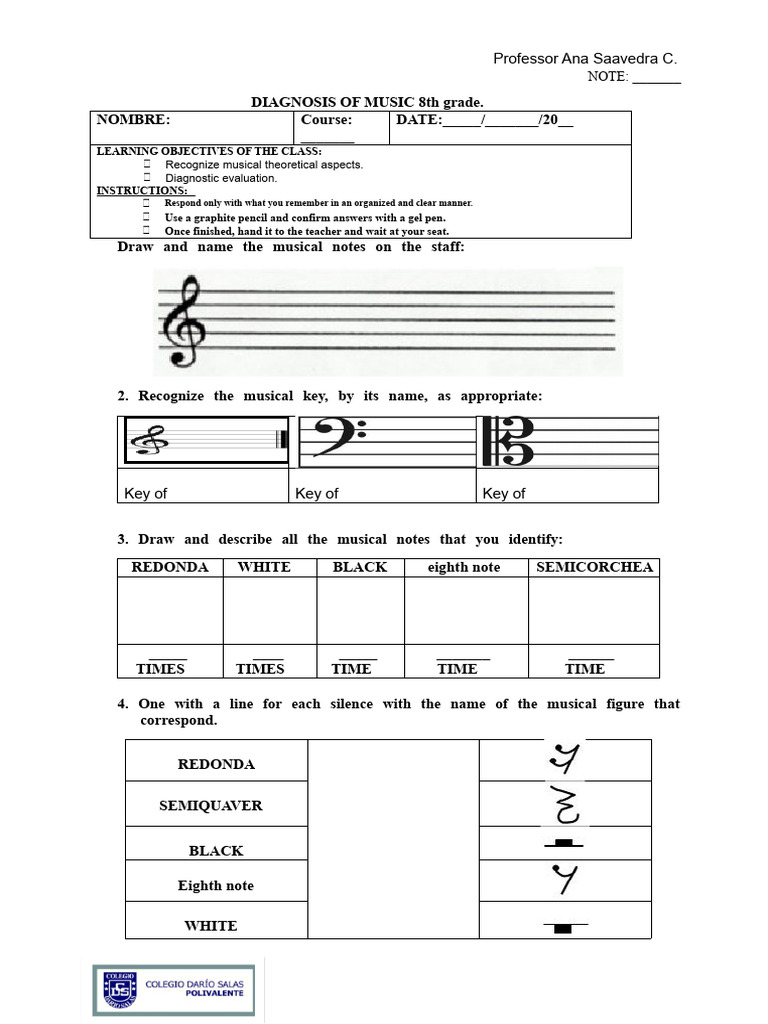8th Grade Music Diagnosis Instructions | PDF