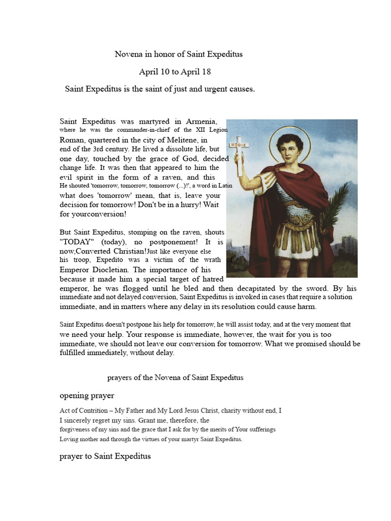 Novena in Honor of Saint Expeditus | PDF | Mary, Mother Of Jesus | Prayer