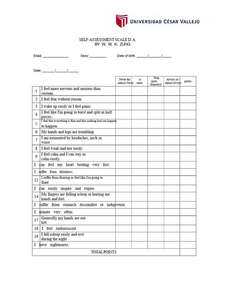 Zung Anxiety Scale Original | PDF