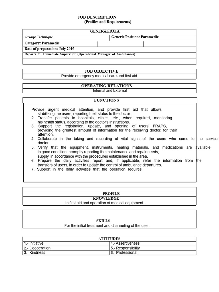 Paramedic Job Description Overview | PDF | First Aid | Paramedic