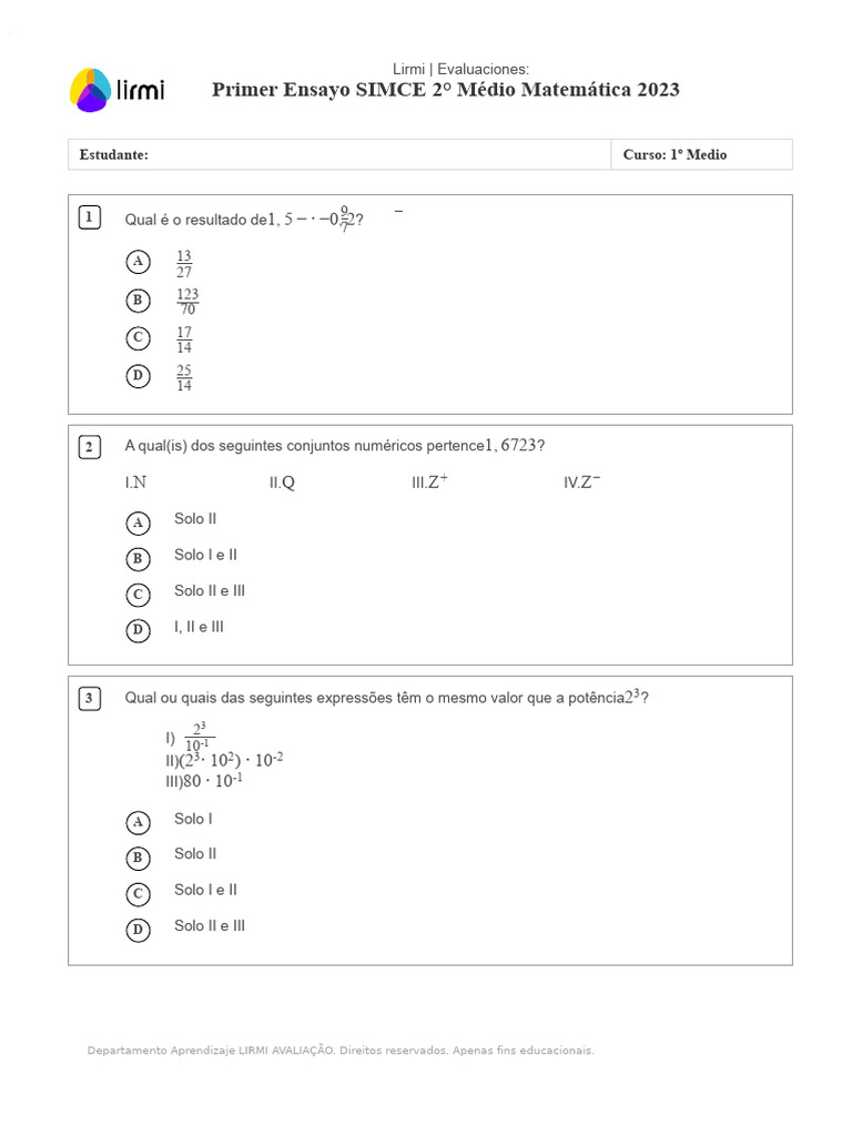 primeiro-ensaio-simce-2-médio-matemática-2023-5528712 | PDF | Matemática | Triângulo