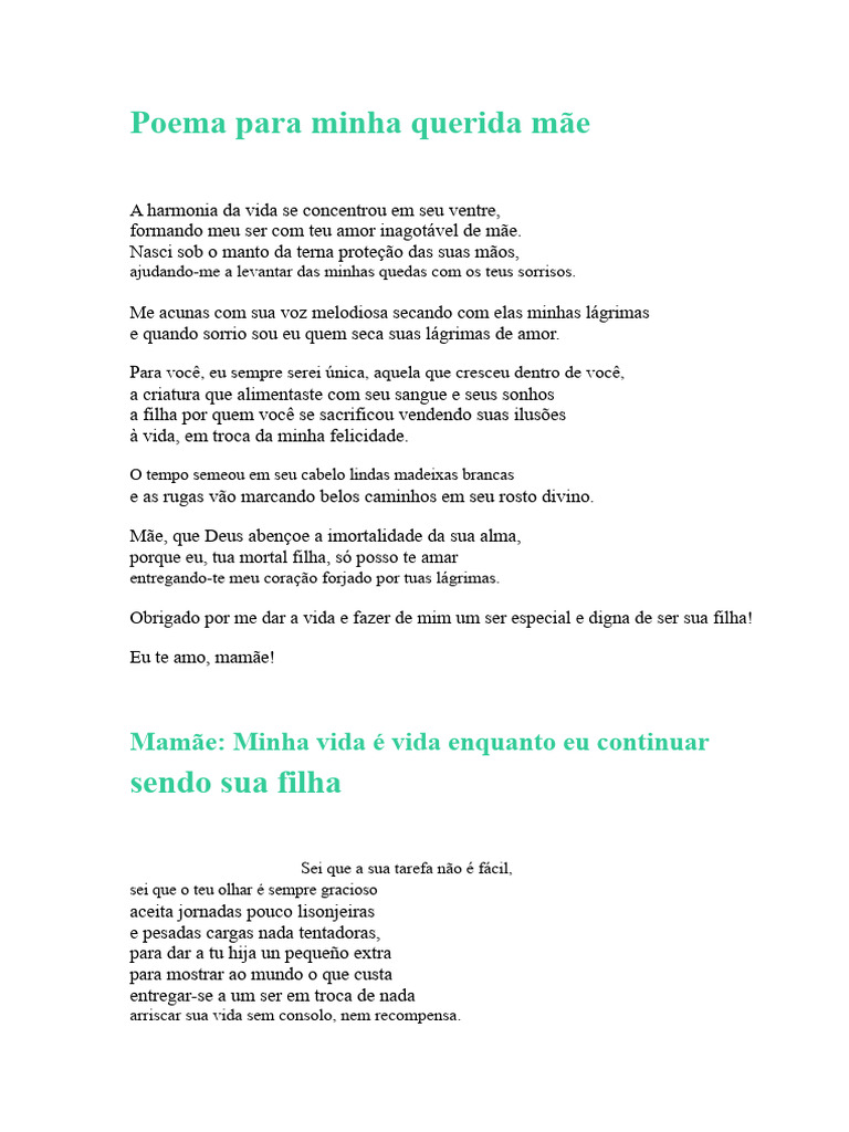 Poema Emocionante para Mãe Amorosa | PDF | Amor