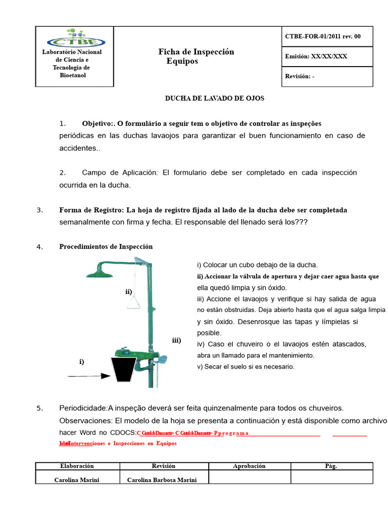 Ficha de Inspección ducha lavaojos | PDF