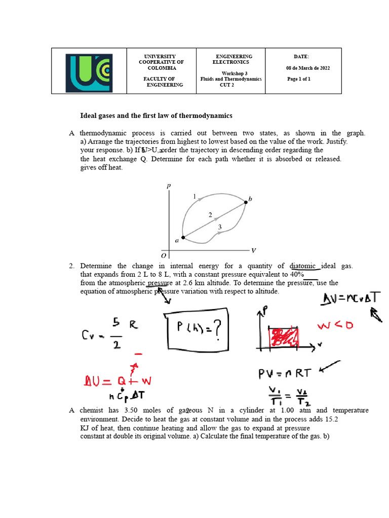 Workshop_3_Ideal gases and law 2 TDNMK Solution | PDF | Gases | Heat