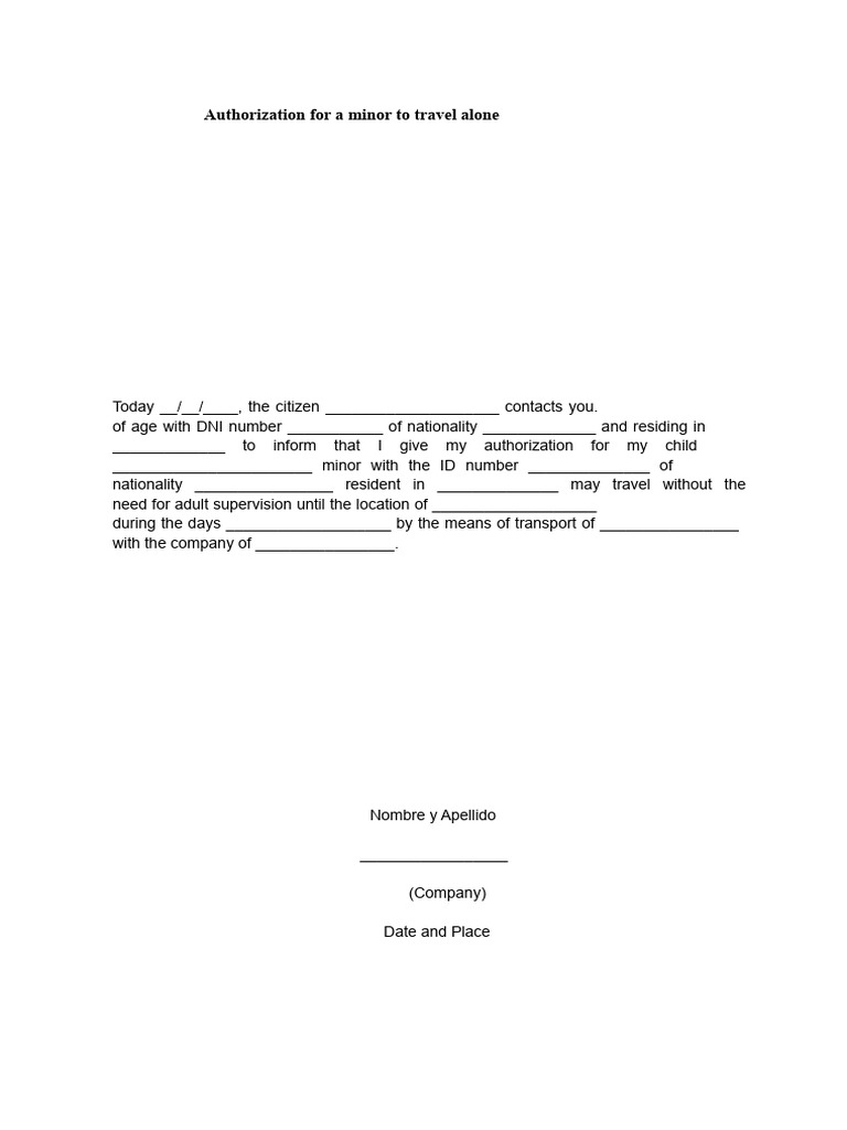 Model of Travel Authorization Letter For Unaccompanied Minors | PDF