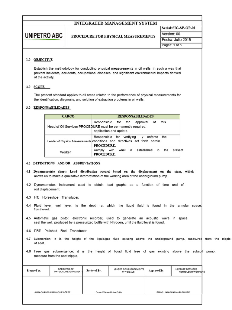 SIG-SP-OP-01 Procedure For Physical Measurements | PDF | Personal ...