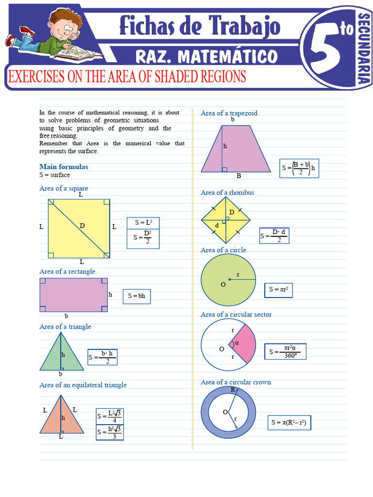 Area Exercises of Shaded Regions For Fifth Grade of Secondary School ...
