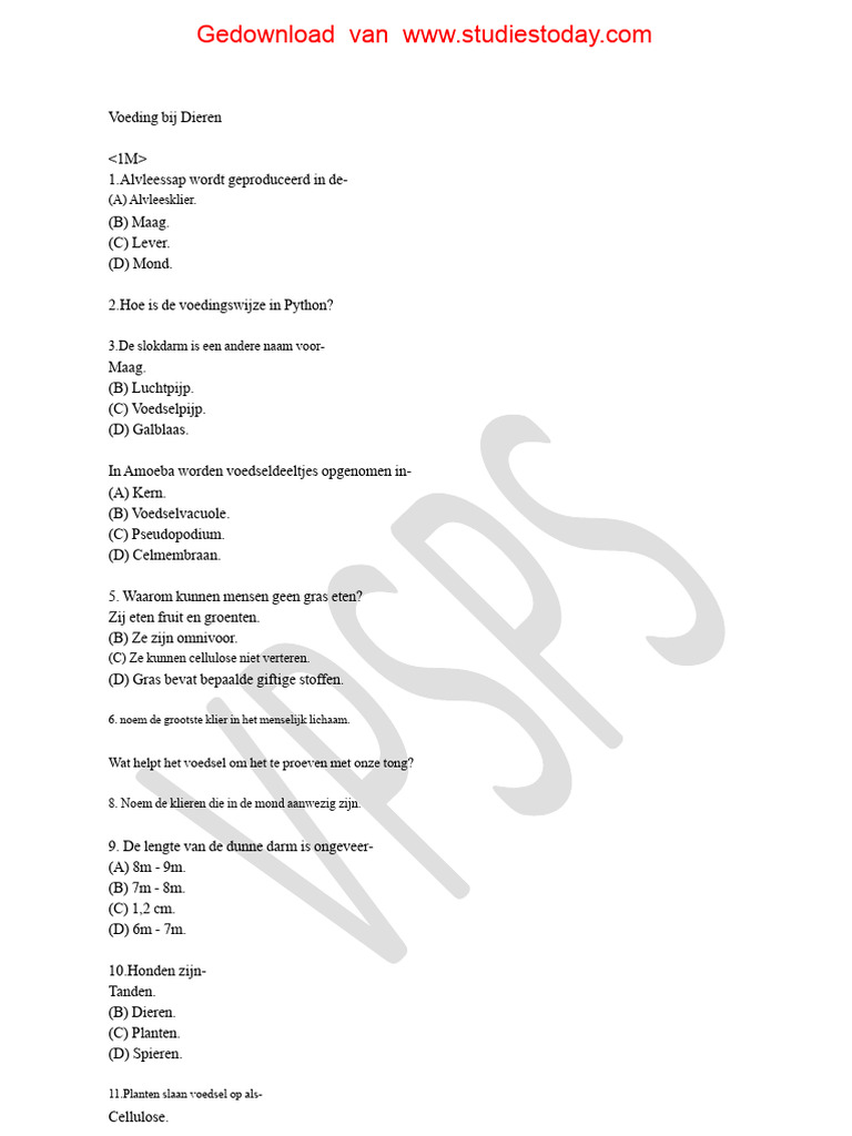 CBSE Klas 7 Wetenschap - Voeding bij Dieren (4) | PDF