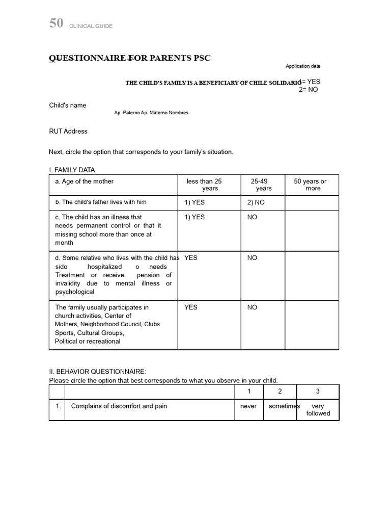 parents questionnaire PSC | PDF | Behavioural Sciences | Psychology