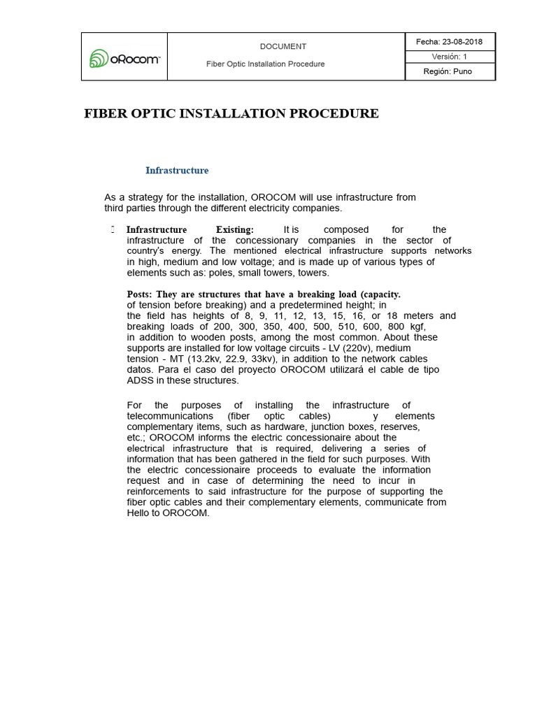 Fiber Optic Installation Guide Puno | PDF | Optical Fiber | Rope