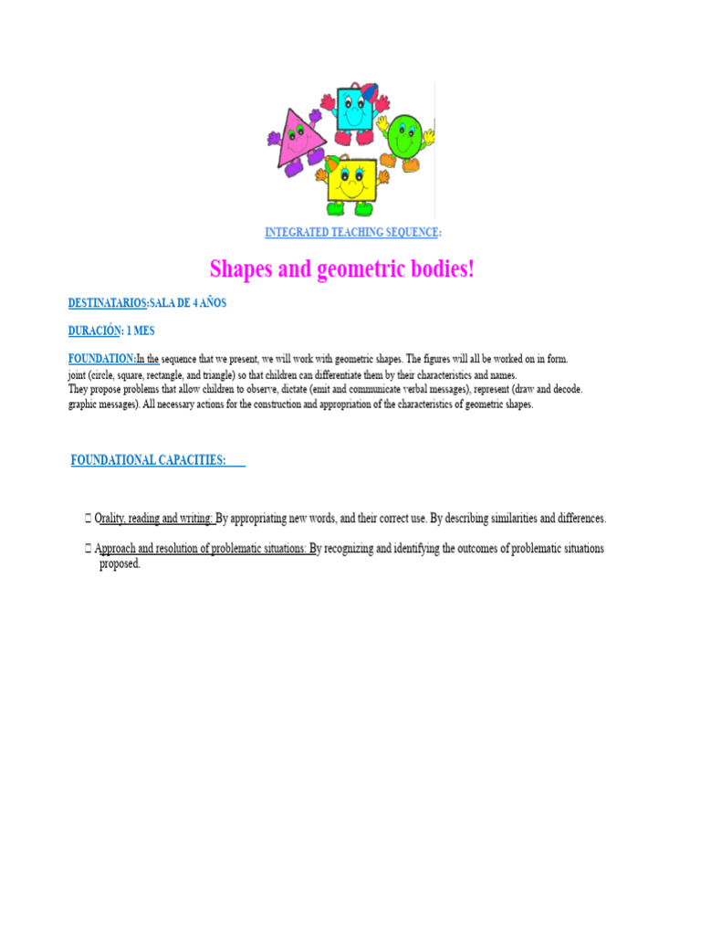 Didactic Sequence: Shapes and Geometric Bodies | PDF | Geometry | Shape