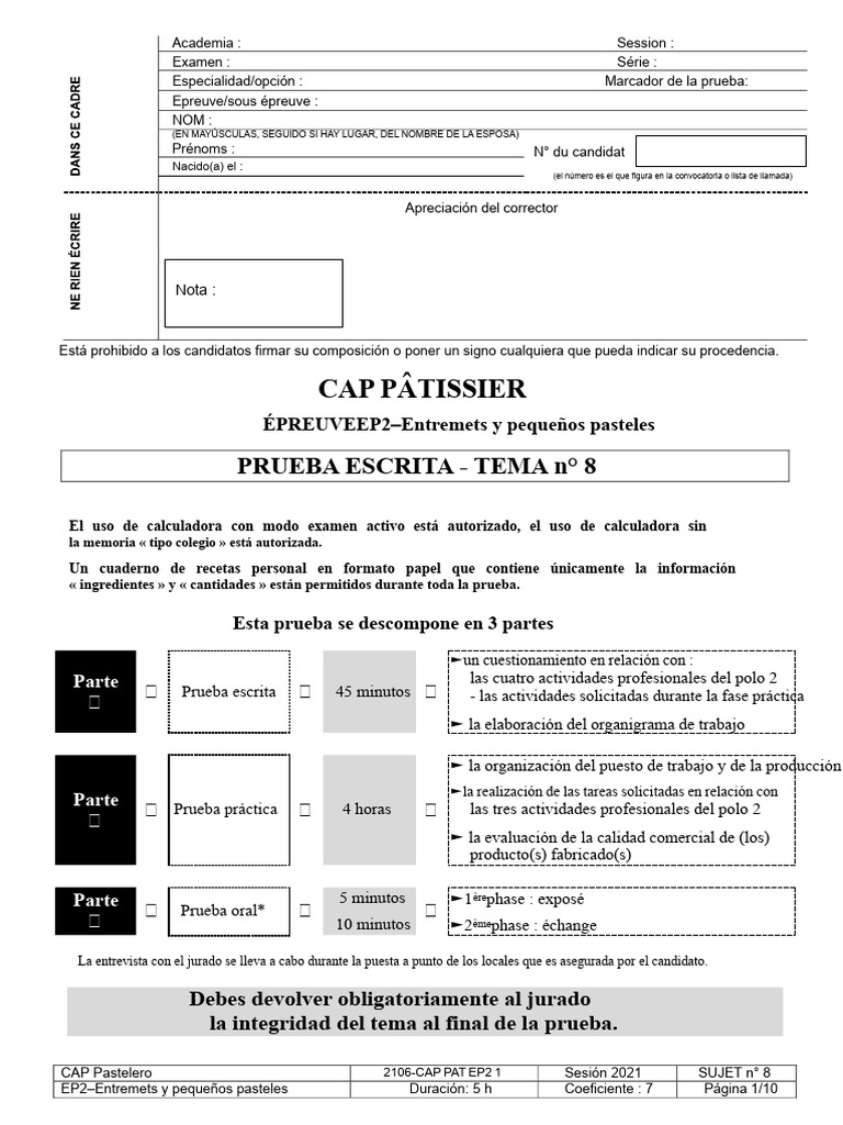 Sesión 2021. Cap Pastelero. Tema Ep2 No8 | PDF | Postres | Chocolate