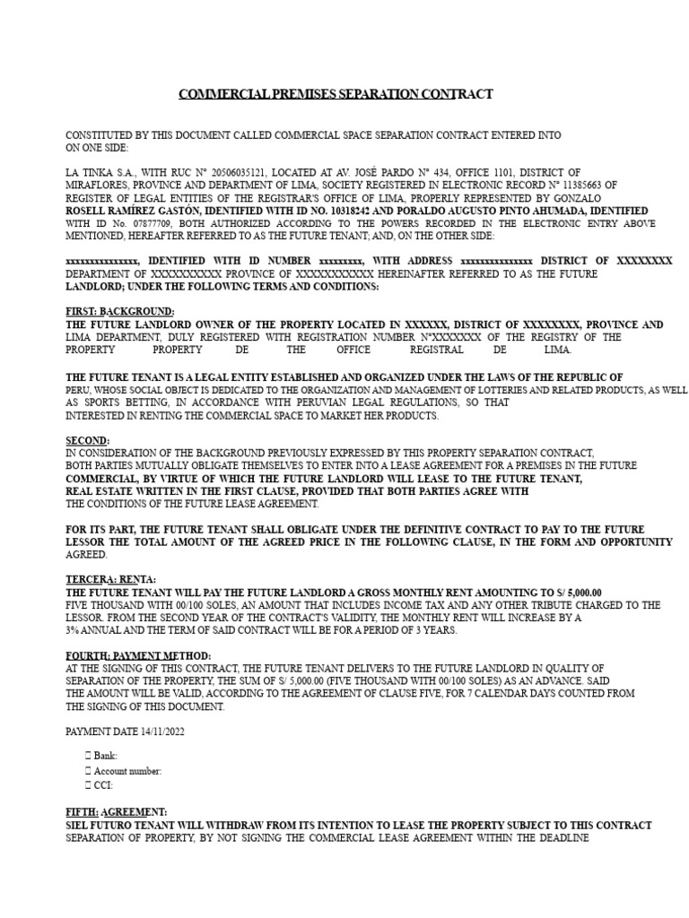 Commercial Space Separation Agreement | PDF | Lease | Leasehold Estate