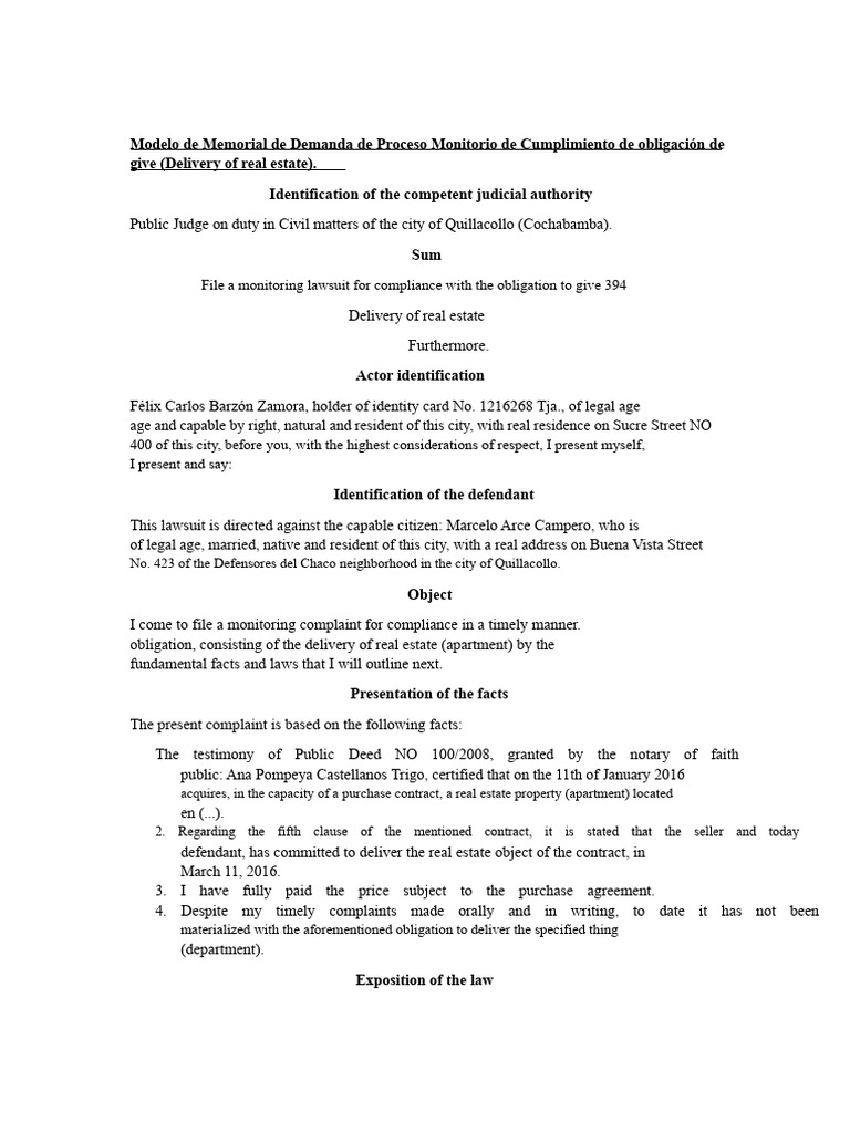 Model of Demand Statement For Monitoring Process of Compliance With ...