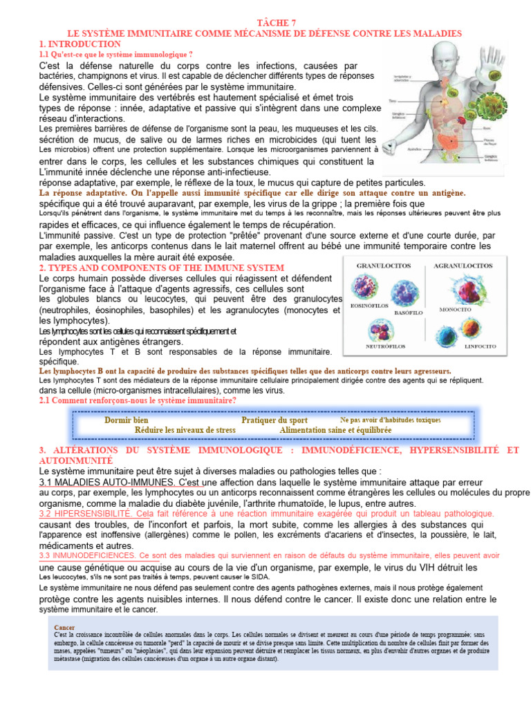 Système immunitaire : défense et maladies | PDF | Système immunitaire ...