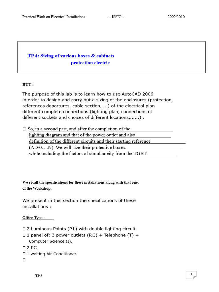 TP4 - Sizing of The Different Electrical Protection Cabinets and ...