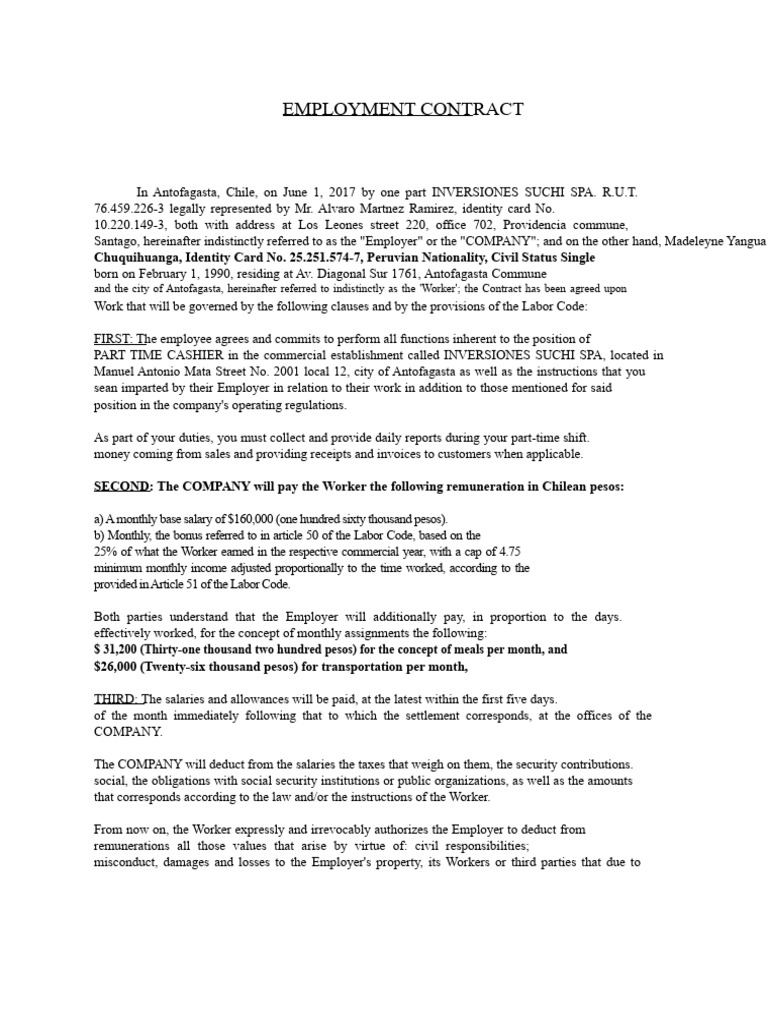 Part-Time Cashier Employment Contract | PDF | Employment | Salary