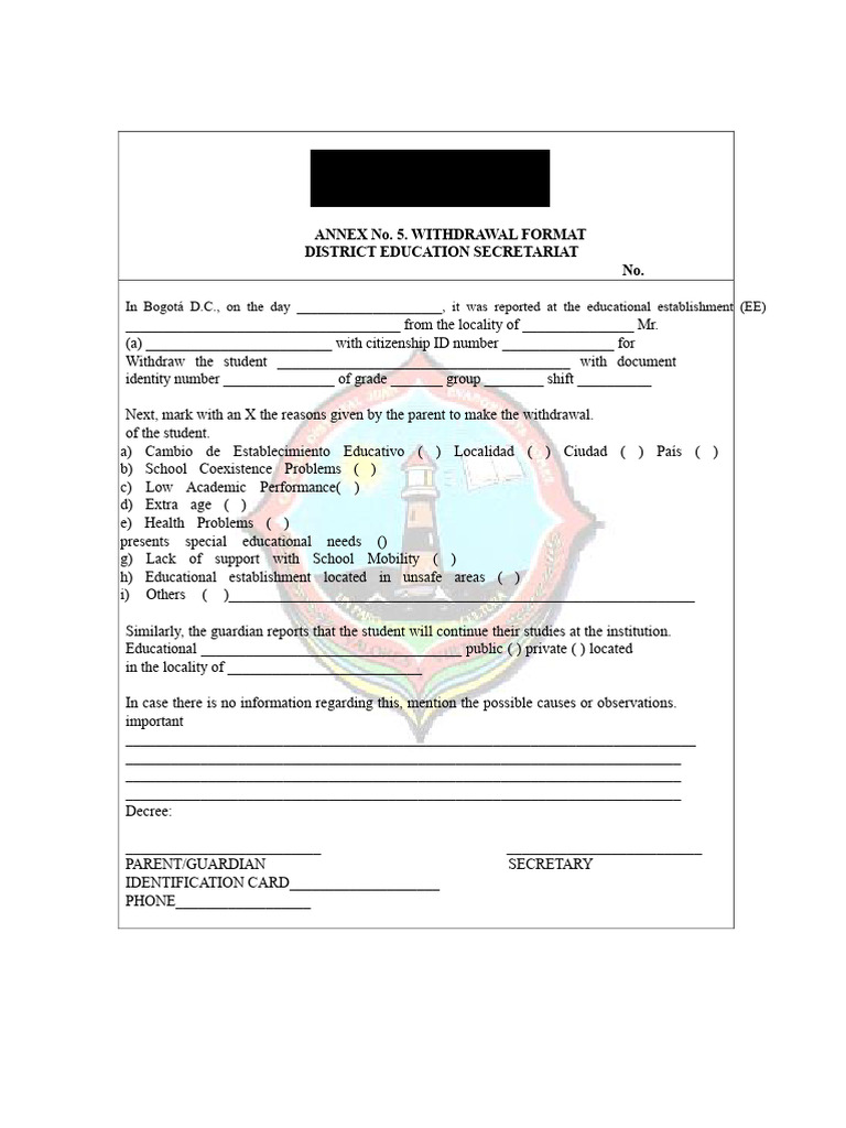 Student Withdrawal Notification Form | PDF