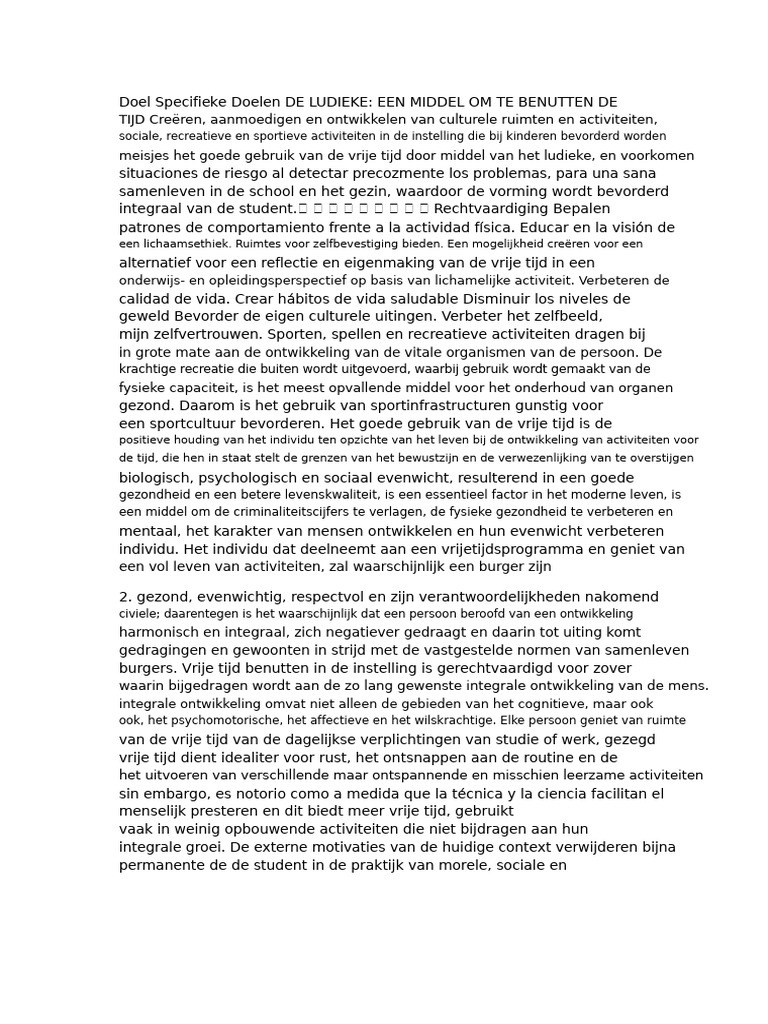 Doel Specifieke Doelen DE SPELENDERIJ | PDF