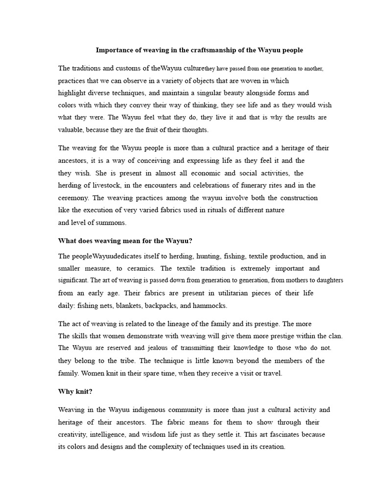 Importance of Weaving in The Craftsmanship of The Wayuu People | PDF ...