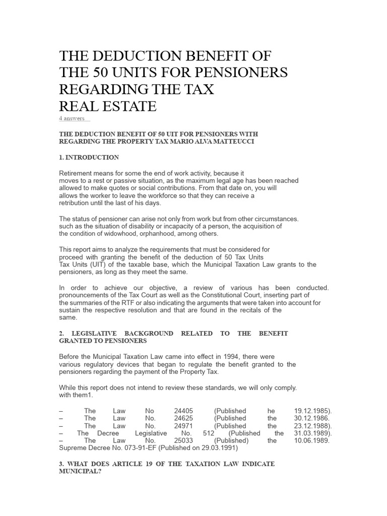 The Deduction Benefit of 50 UIT For Pensioners Regarding Property Tax ...