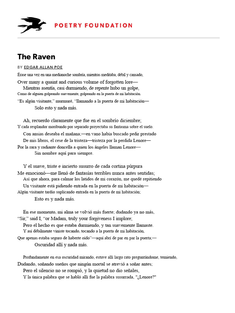 El Cuervo de Edgar Allan Poe - Fundación de Poesía | PDF | El Cuervo