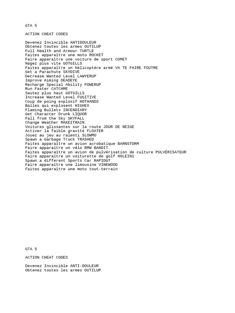 Astuces et Codes de GTA 5 | PDF