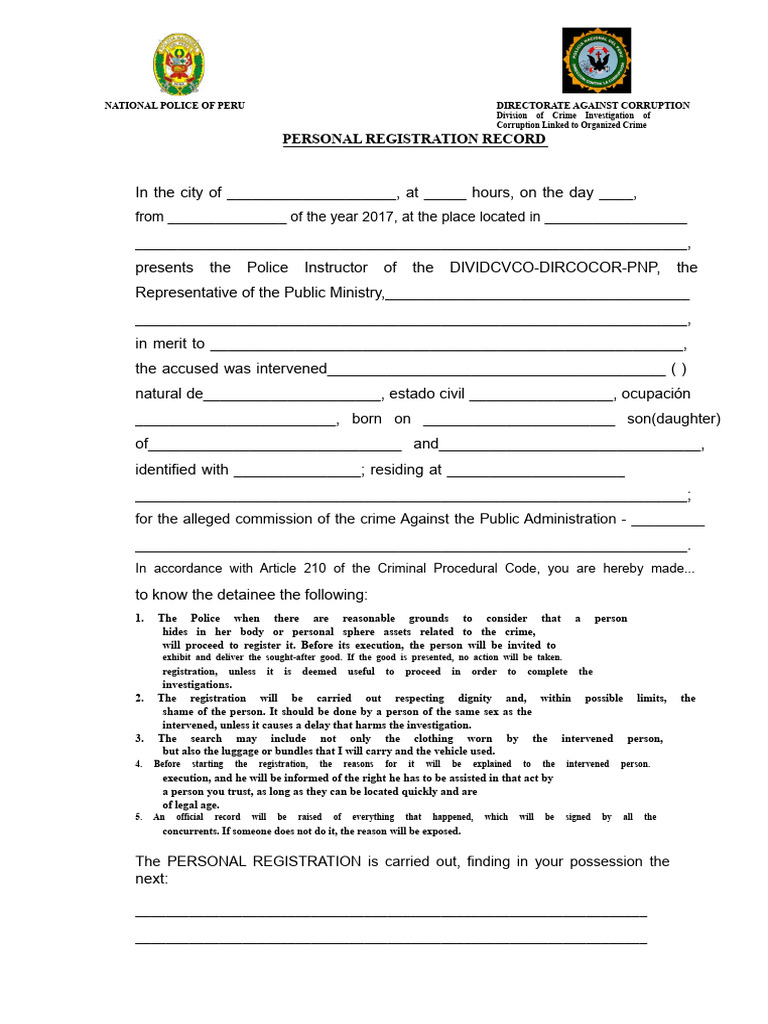 03.personal Registration Record | PDF | Crime & Violence | Crimes