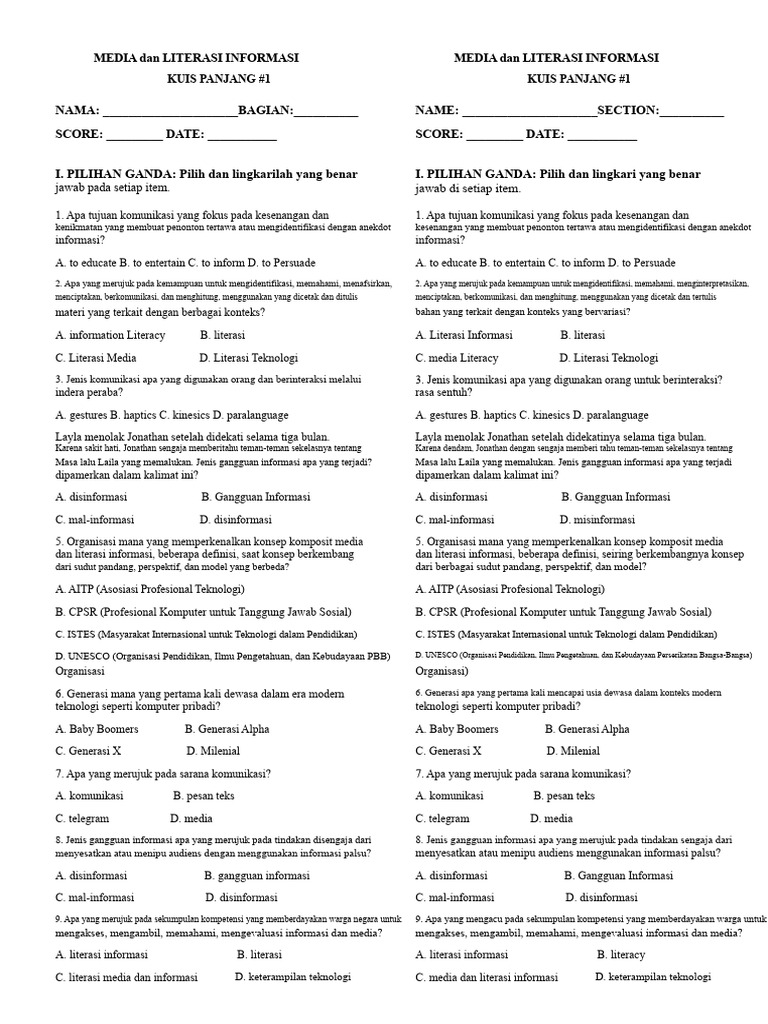Kuis Literasi Media dan Informasi | PDF