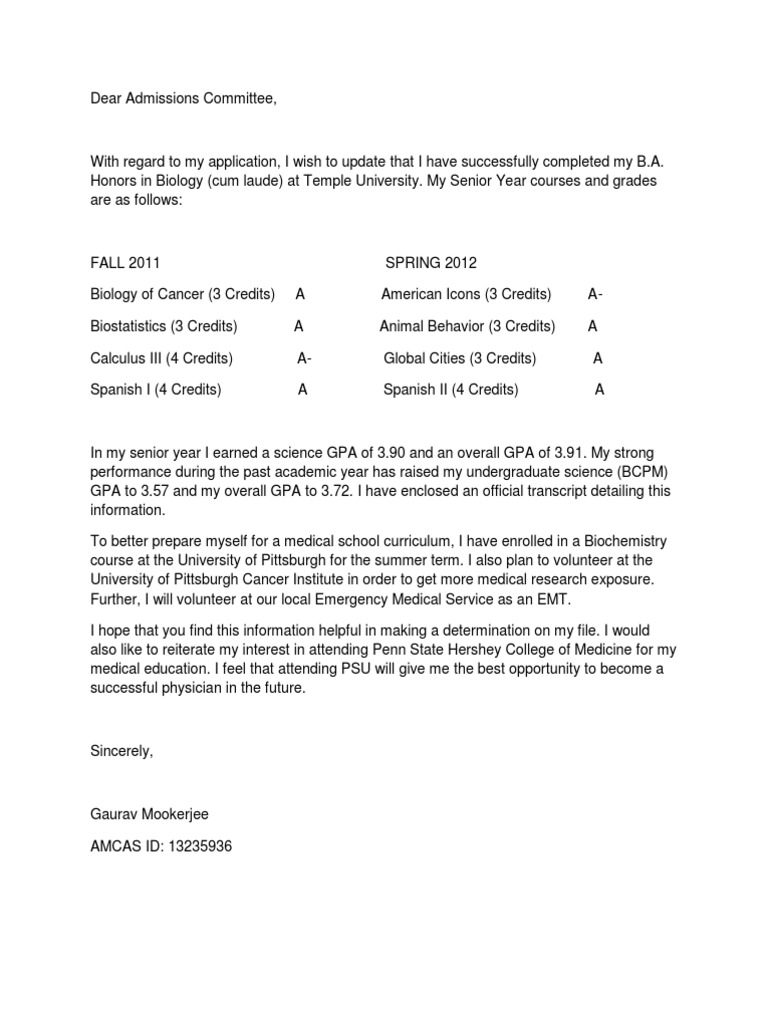 Dear Admissions Committee | University Of Pittsburgh School Of Medicine ...