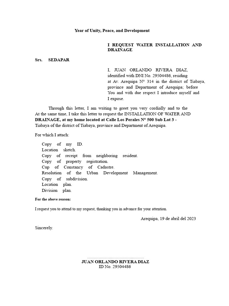 I REQUEST INSTALLATION OF WATER METER | PDF