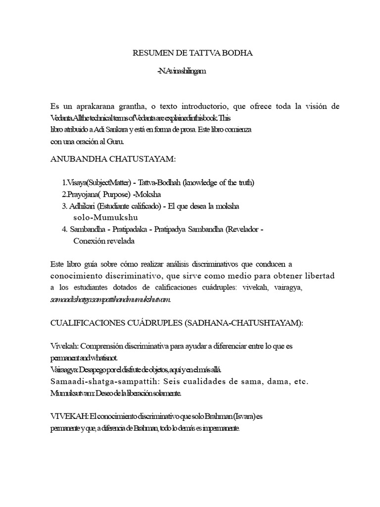 Resumen de Tattva Bodha | PDF | Mantman (hinduismo) | Dormir